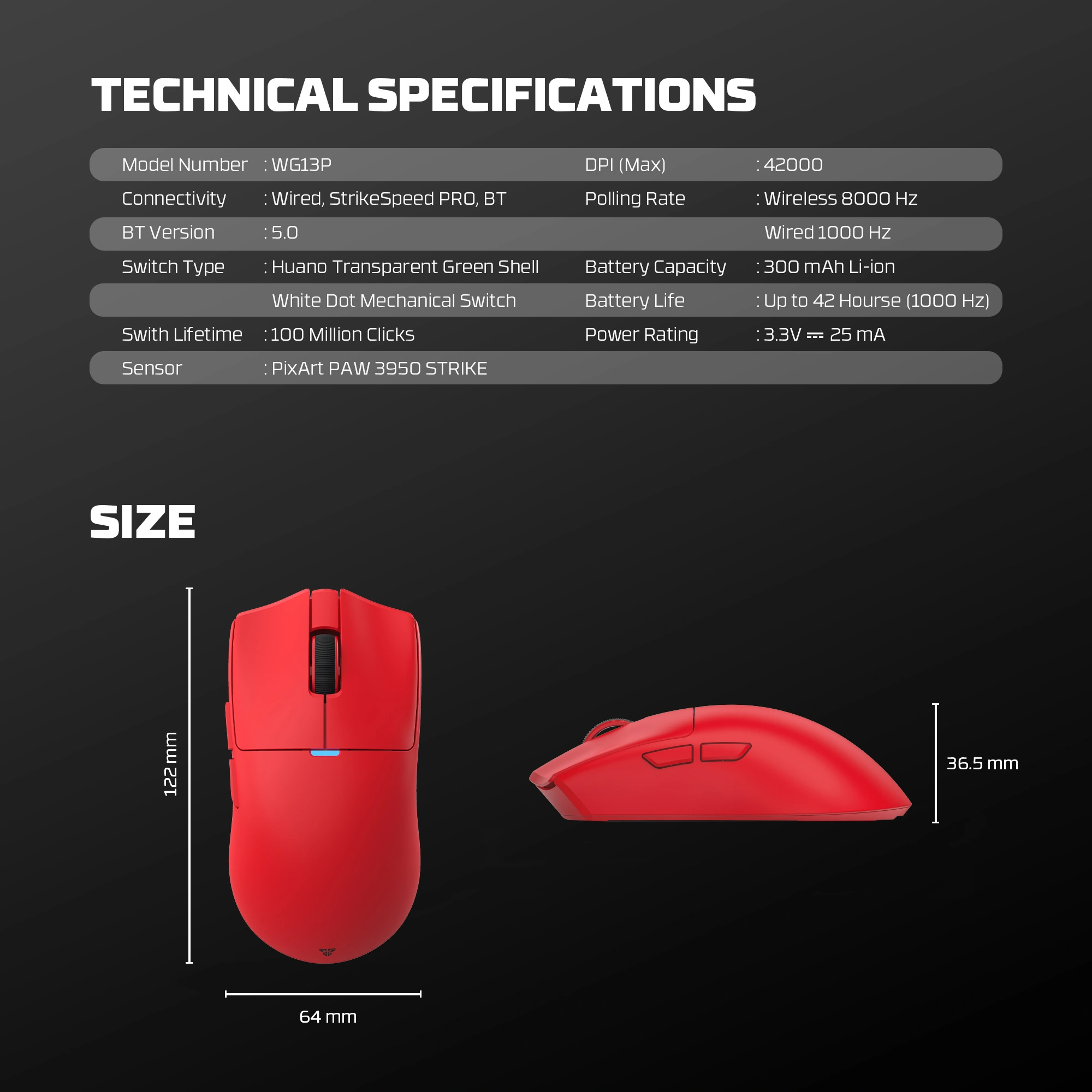 FANTECH WG13P TANTO PRO Tri Mode Connection Wireless Gaming Mouse ...