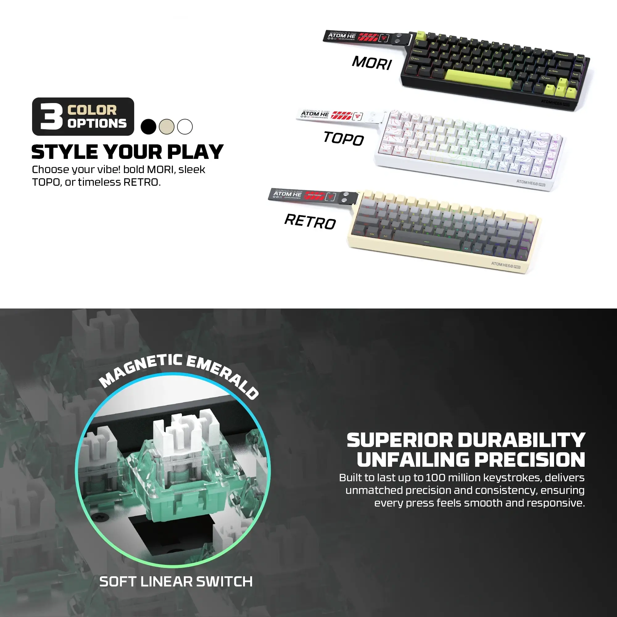 FANTECH MK922 ATOM HE68 PRO Wireless Magnetic Gaming Keyboard - Retro ...