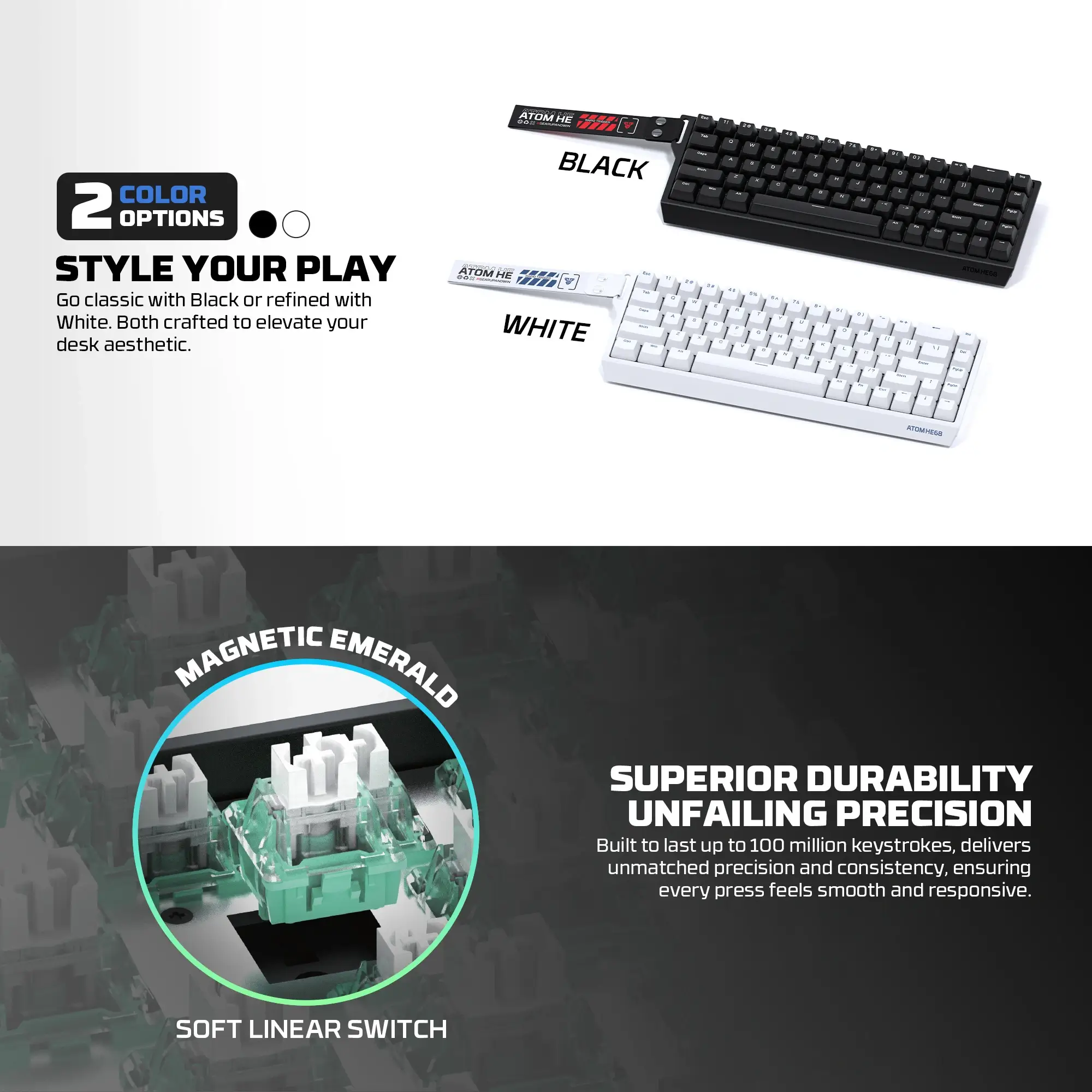 FANTECH ATOM HE68 MK811 Wired Magnetic Gaming Keyboard White (8K ...