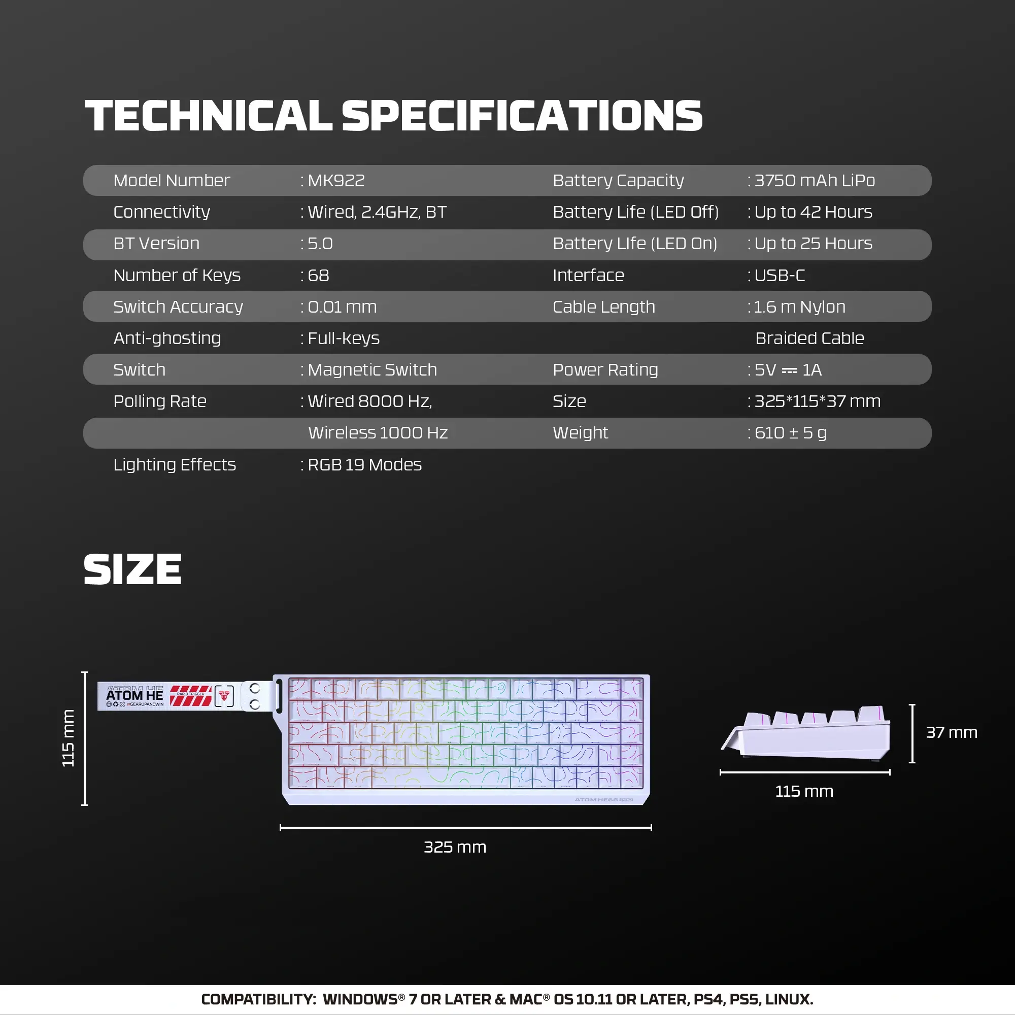 FANTECH MK922 ATOM HE68 PRO Wireless Magnetic Gaming Keyboard - Retro ...