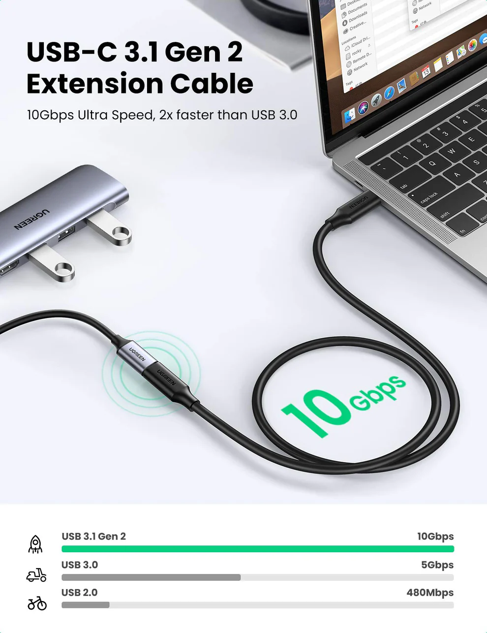 UGREEN 10387 USB-C MALE TO USB-C FEMALE EXTENSION CABLE GEN2 5A 100W ...