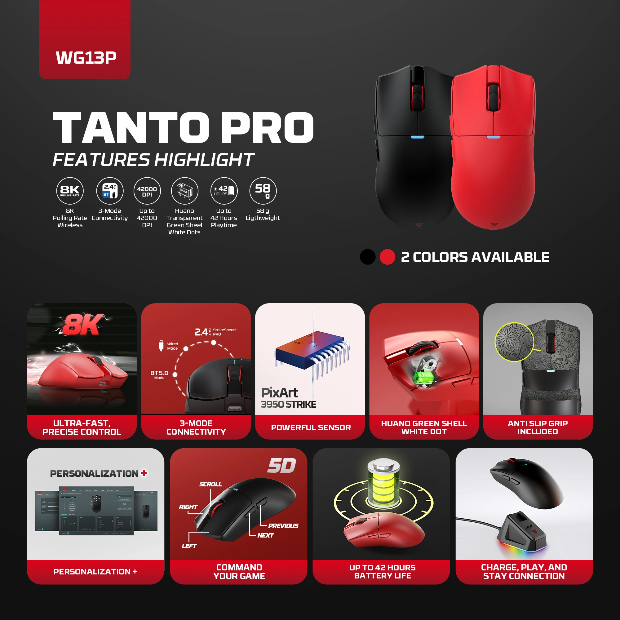 FANTECH WG13P TANTO PRO Tri Mode Connection Wireless Gaming Mouse ...